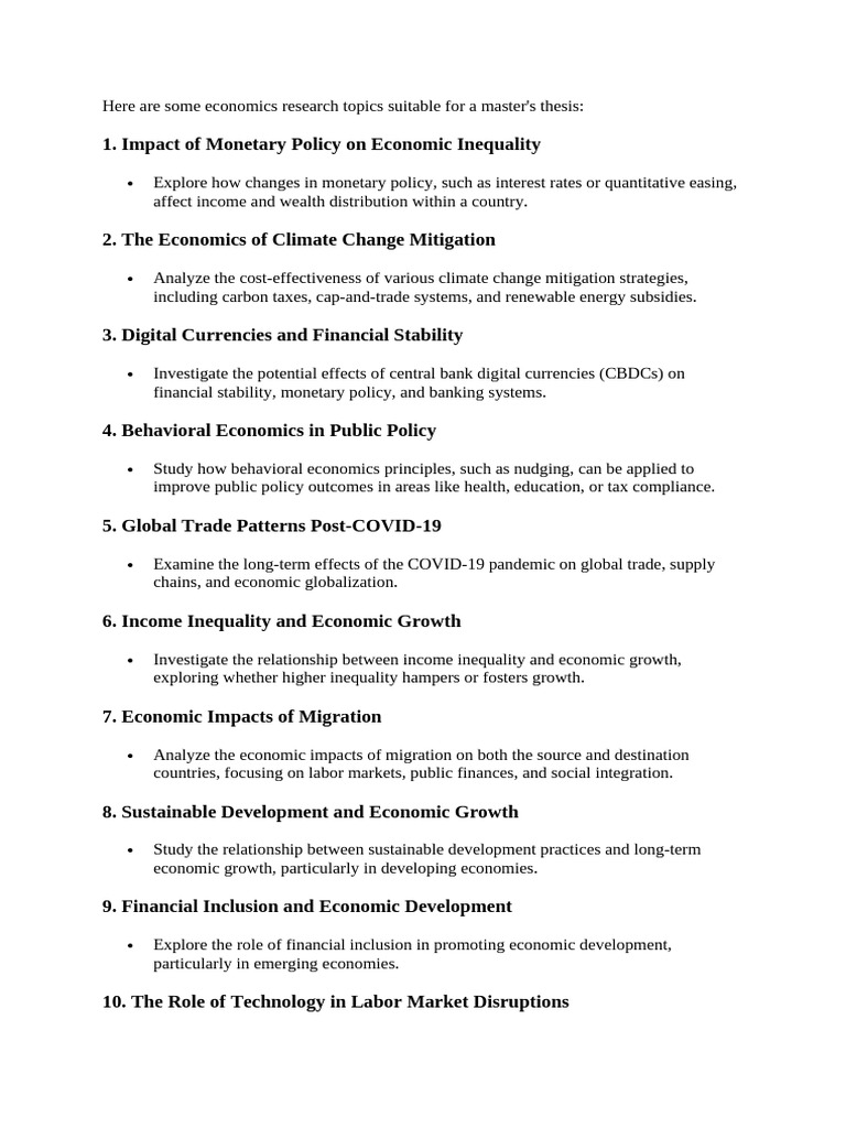 Here are some economics research topics suitable for a master | PDF ...