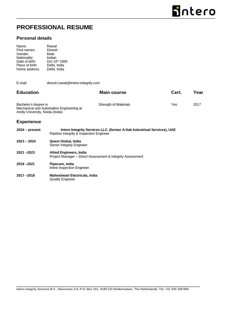 CV Dinesh Rawat Intero | PDF