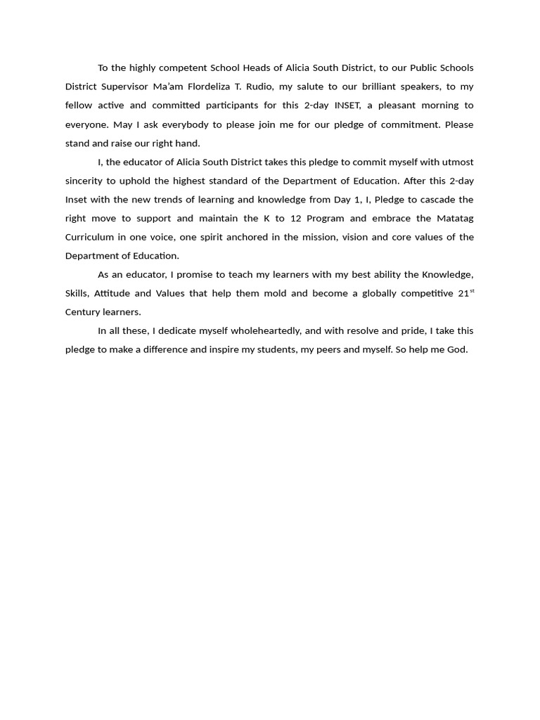 Pledge of Commitment Inset | PDF