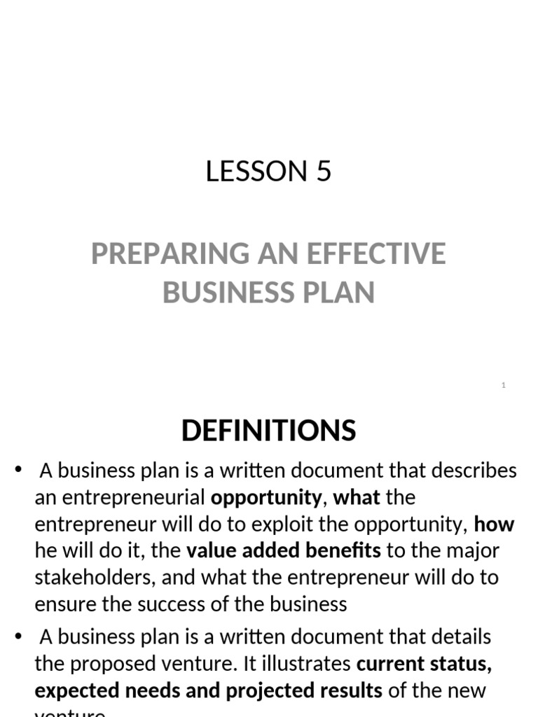Lesson 5 Business Plan | PDF | Entrepreneurship | Business Plan