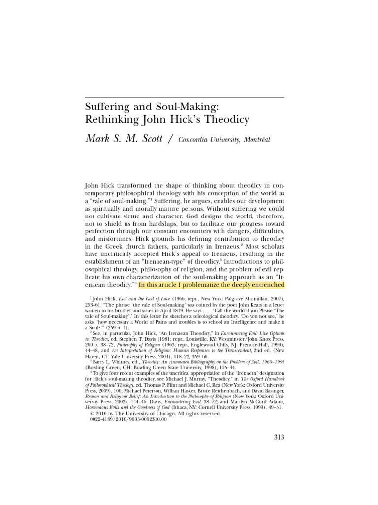 Rethinking Hick's Irenaean Theodicy | PDF | Problem Of Evil | Origen