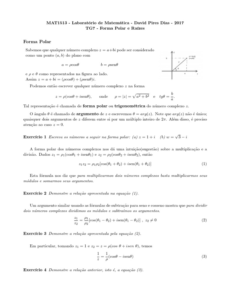 MAT1513 - Numeros Complexos II | PDF | Número complexo | Aritmética