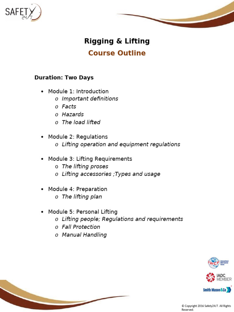 Course Outline - Riggers Training | PDF