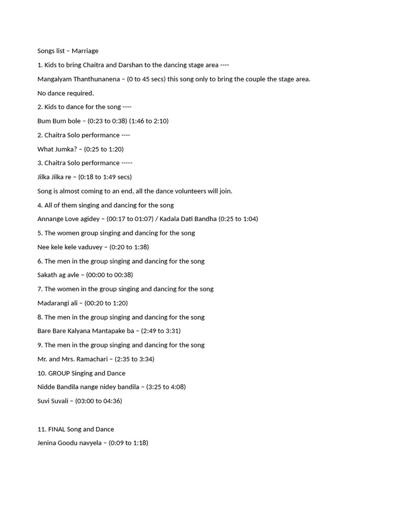 Songs List | PDF