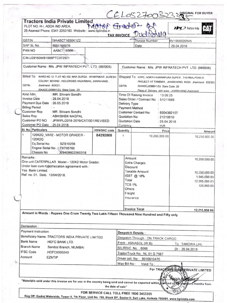 0817 Grader Invoice | PDF