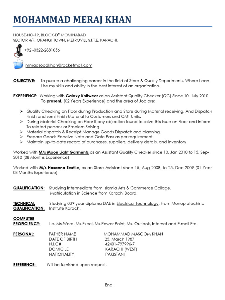 Bio Data Meraj Khan 123 | PDF