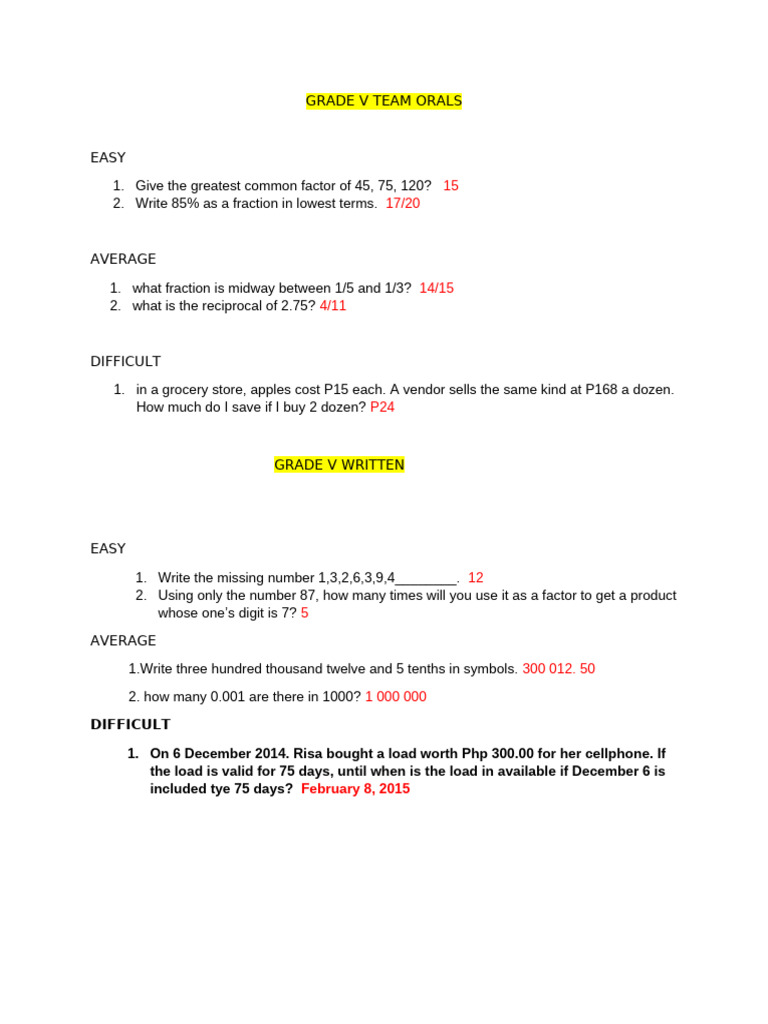 Grade 5 Math Questions | PDF