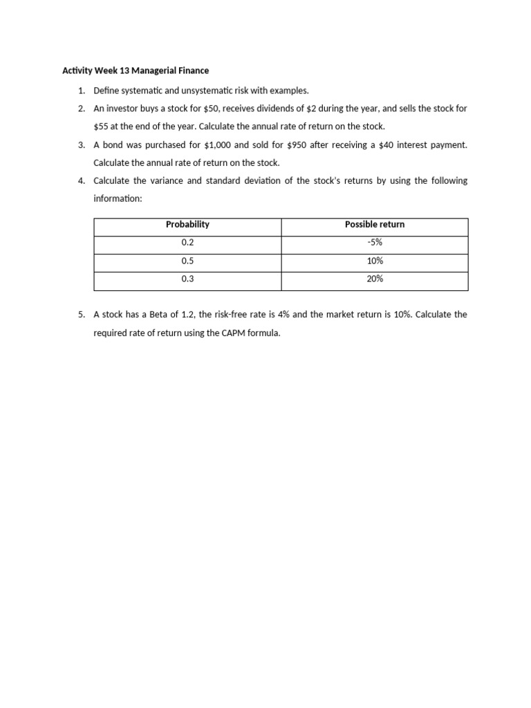 Managerial Finance Activity Week 13 | PDF