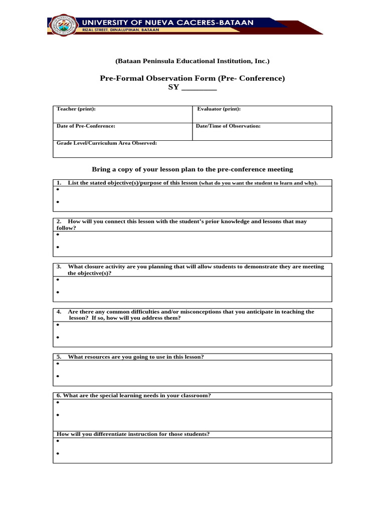 Pre and Post Observation Forms | PDF | Teachers | Intelligence