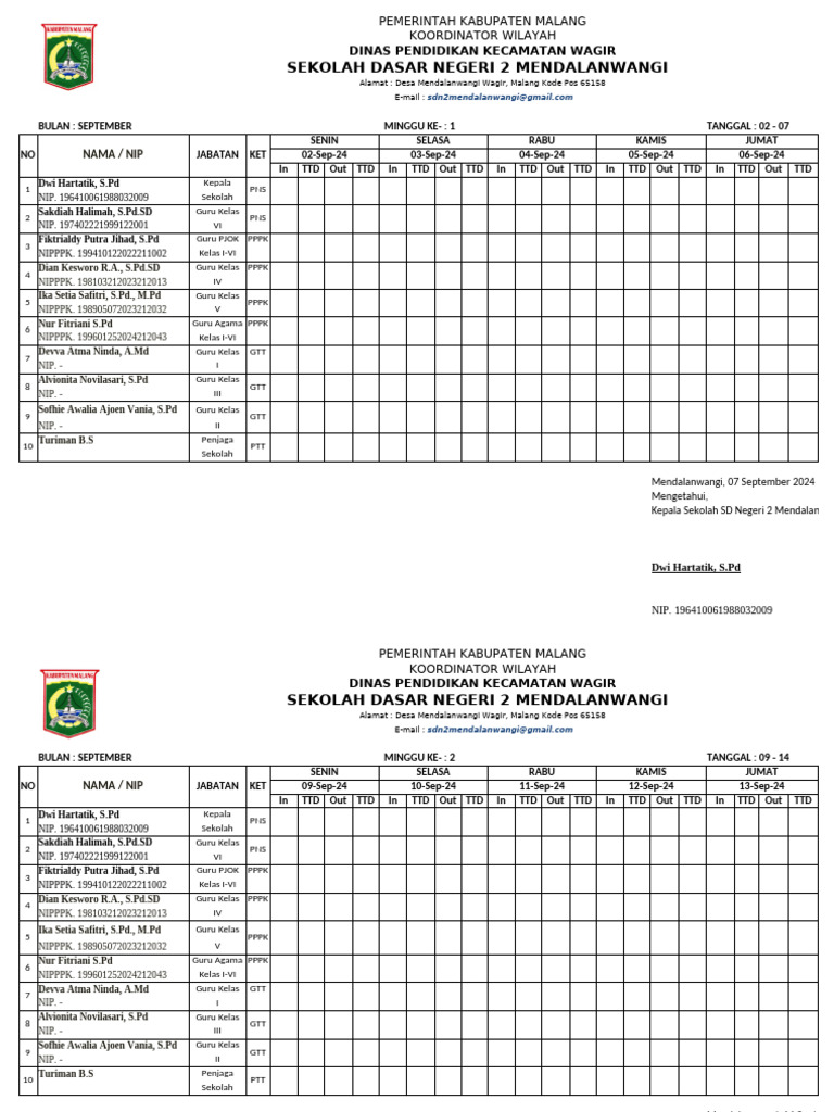 Absen Bulanan September 2024 | PDF