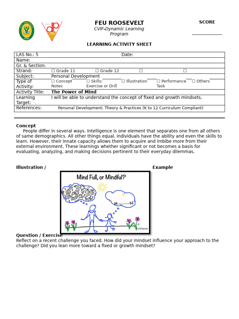 Growth Mindset Activity Sheet | PDF