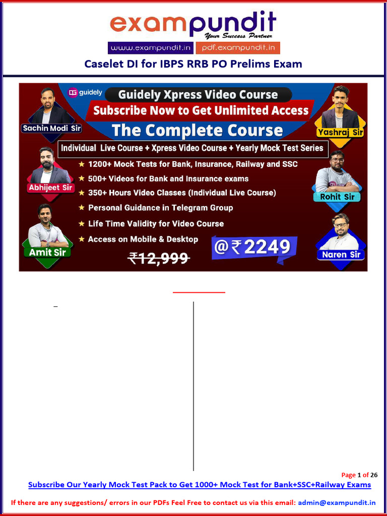 Expected Caselet Di Questions For Ibps RRB Po Prelims Exam | PDF