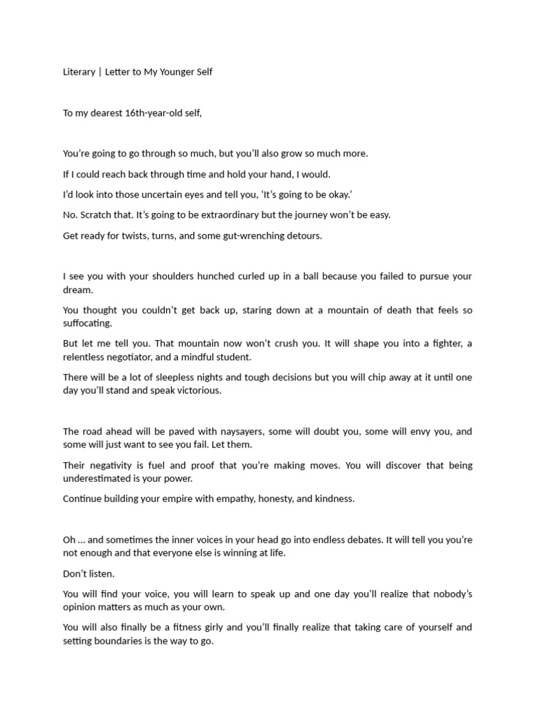 Letter to My Younger Self | PDF