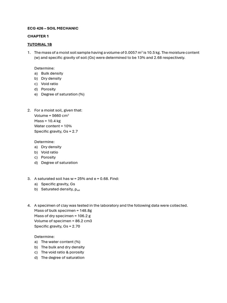 Tutorial 1B - 2R1 - Soil Phase Diagram | PDF