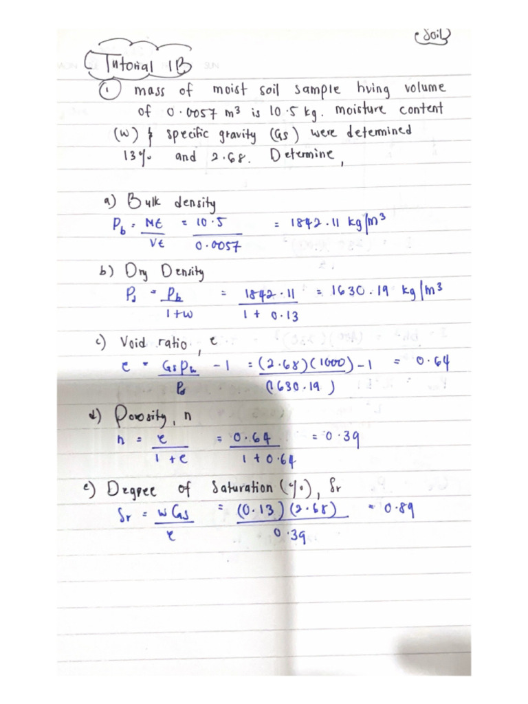 Mass of Moist Soil Sample Huing Volume | PDF