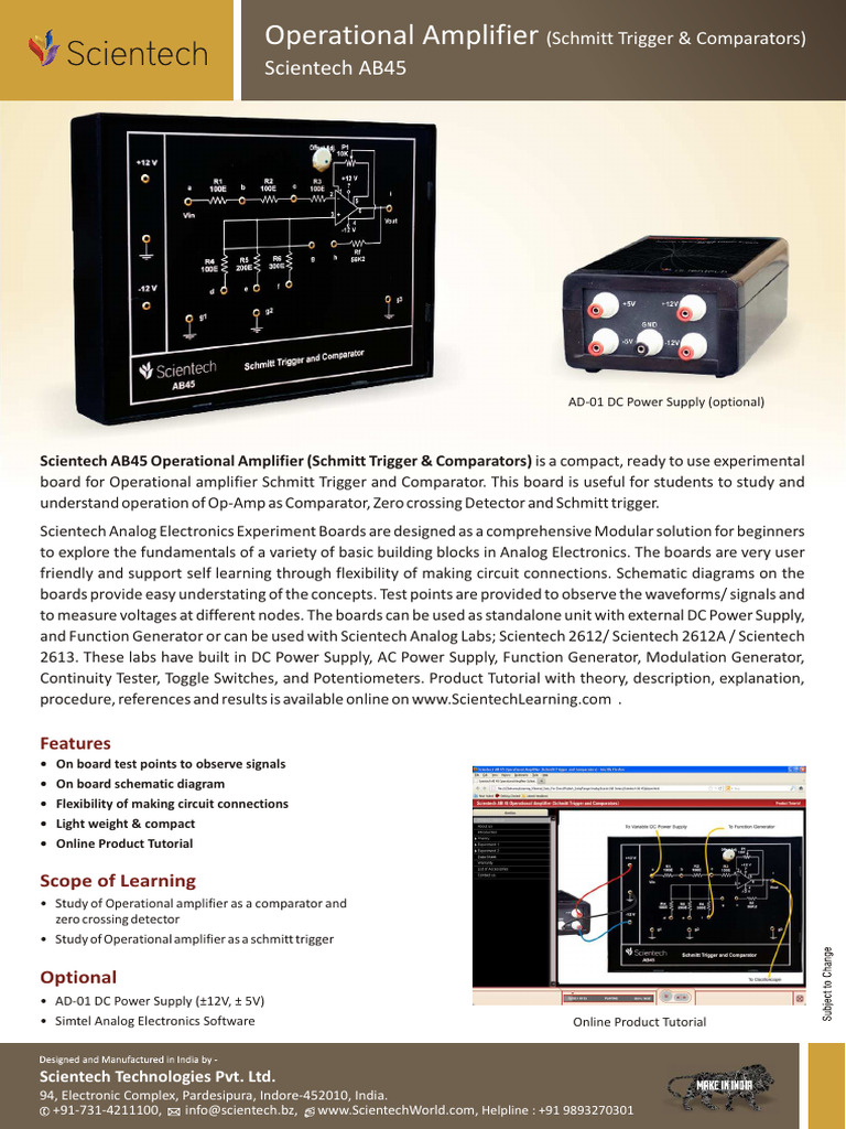 Operational Amplifier Schmitt Trigger Experiment Board Ab45 | PDF