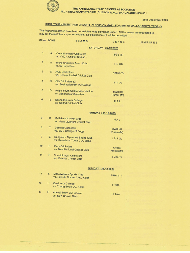 5th Division 2023 - 24 (Fixtures) | PDF