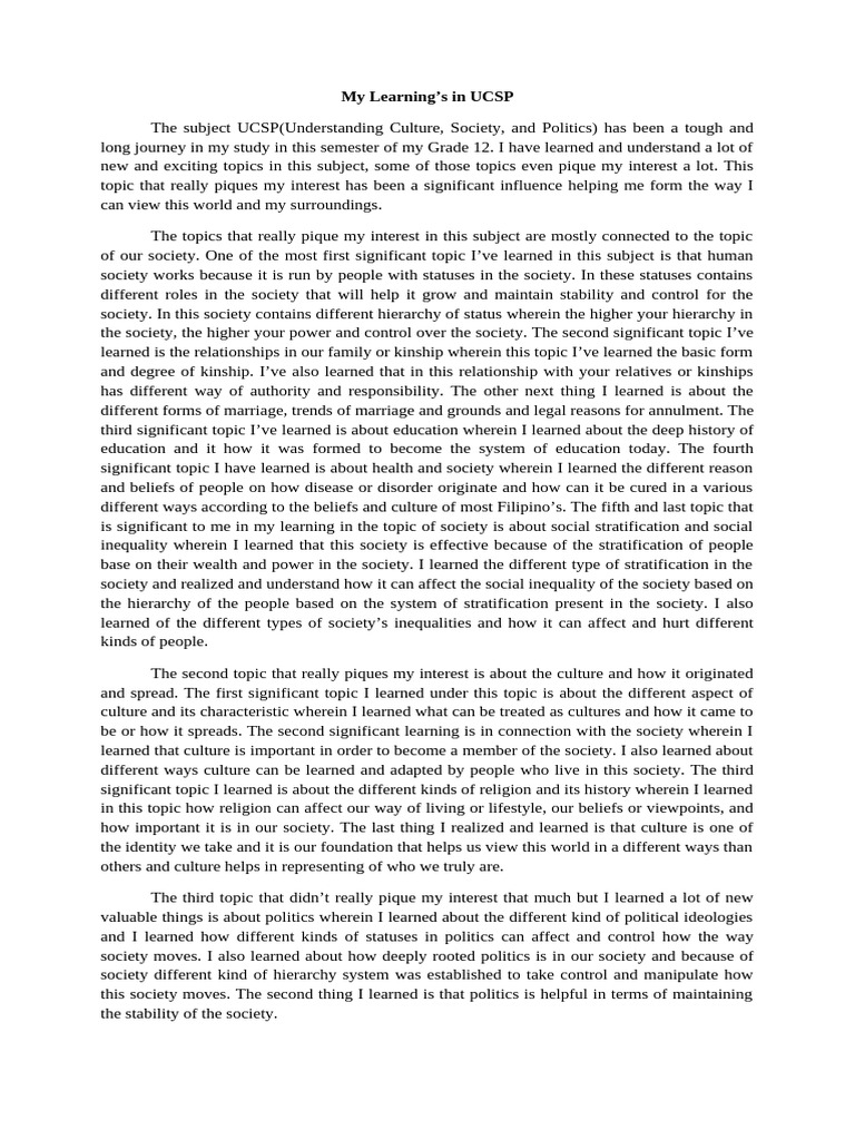 Insights from UCSP: Culture, Society, Politics | PDF | Social ...