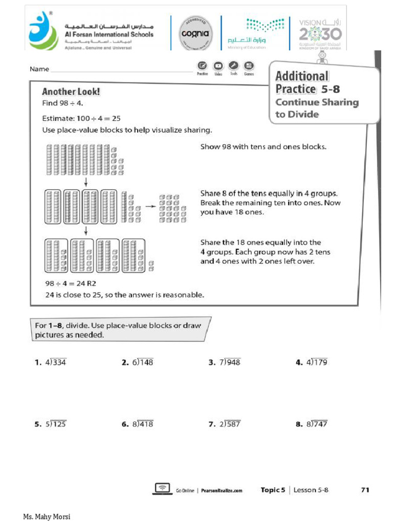 Work-sheet Lesson 5-8 | PDF
