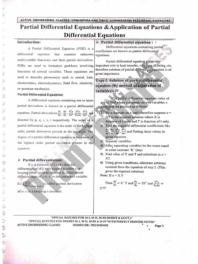 Partial Differential Equations and Their Applications UNIT 4 (Pran | PDF