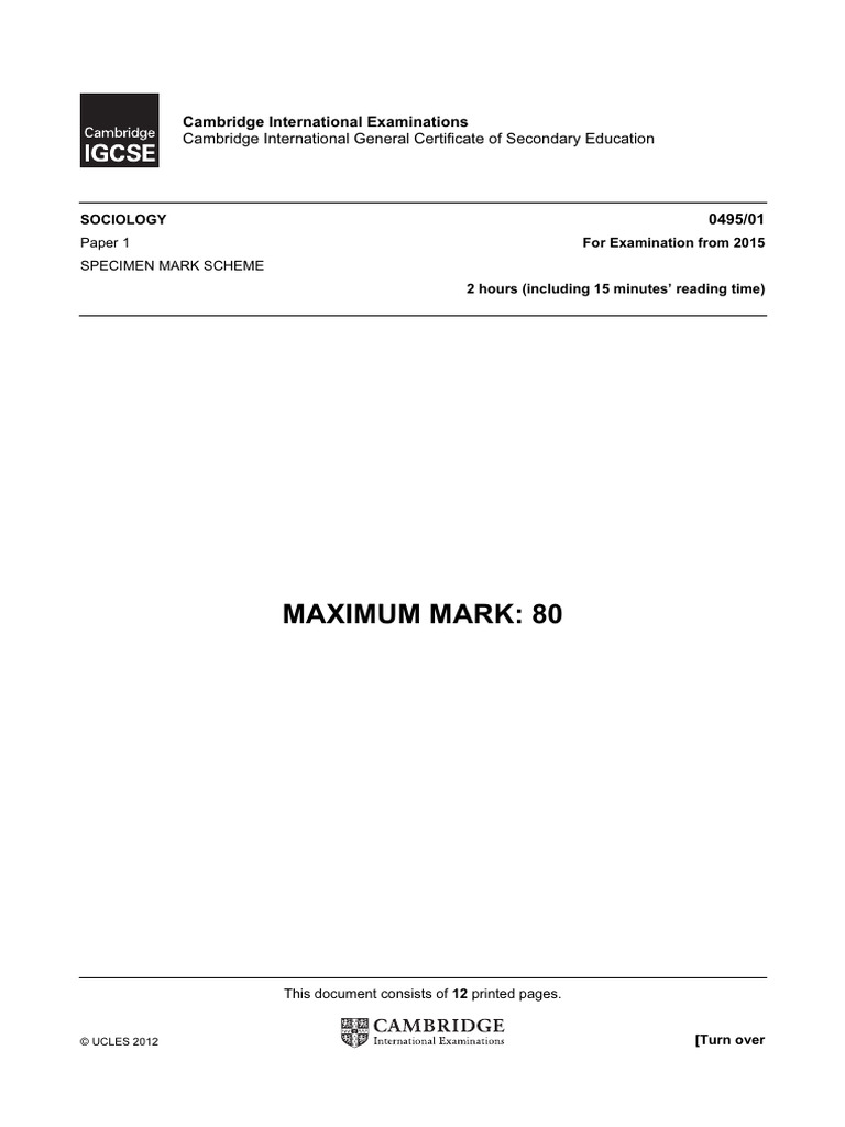 Cambridge Sociology Exam Mark Scheme | PDF | Validity (Statistics ...