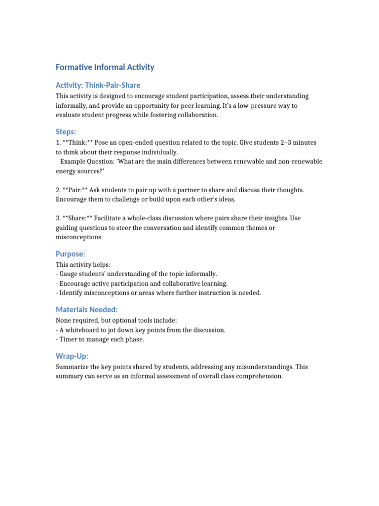 Formative Informal Activity | PDF