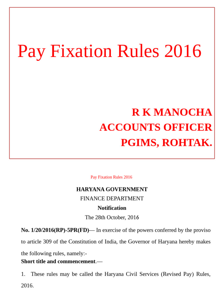 Haryana Pay Fixation Rules 2016 | PDF | Justice | Crime & Violence