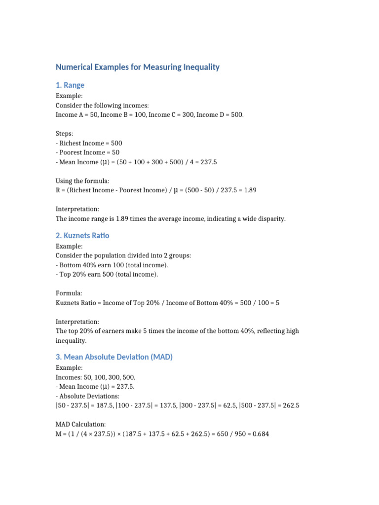 Measuring Income Inequality Examples | PDF