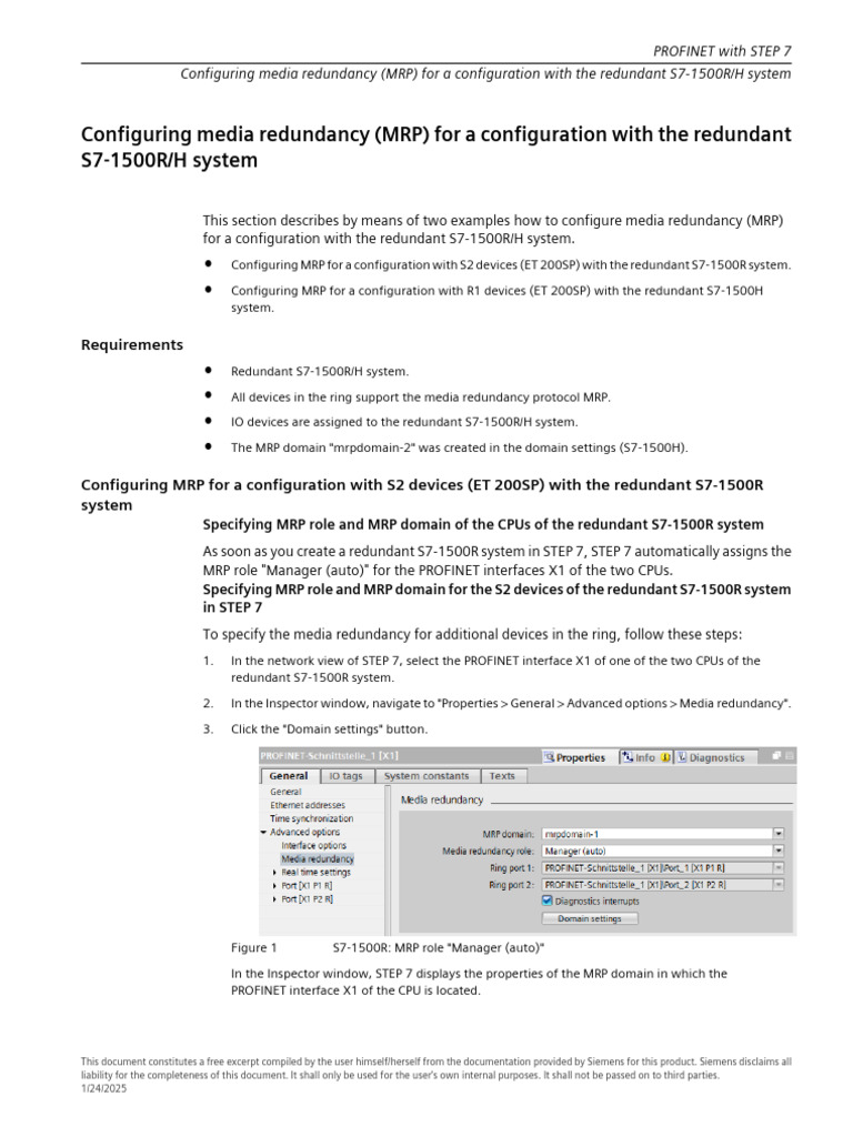 PROFINET With STEP 7 - Configuring Media Redundancy (MRP) For A Configuration With The Redundant ...