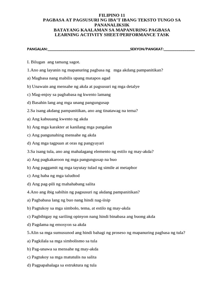 Activity Aralin 1 | PDF