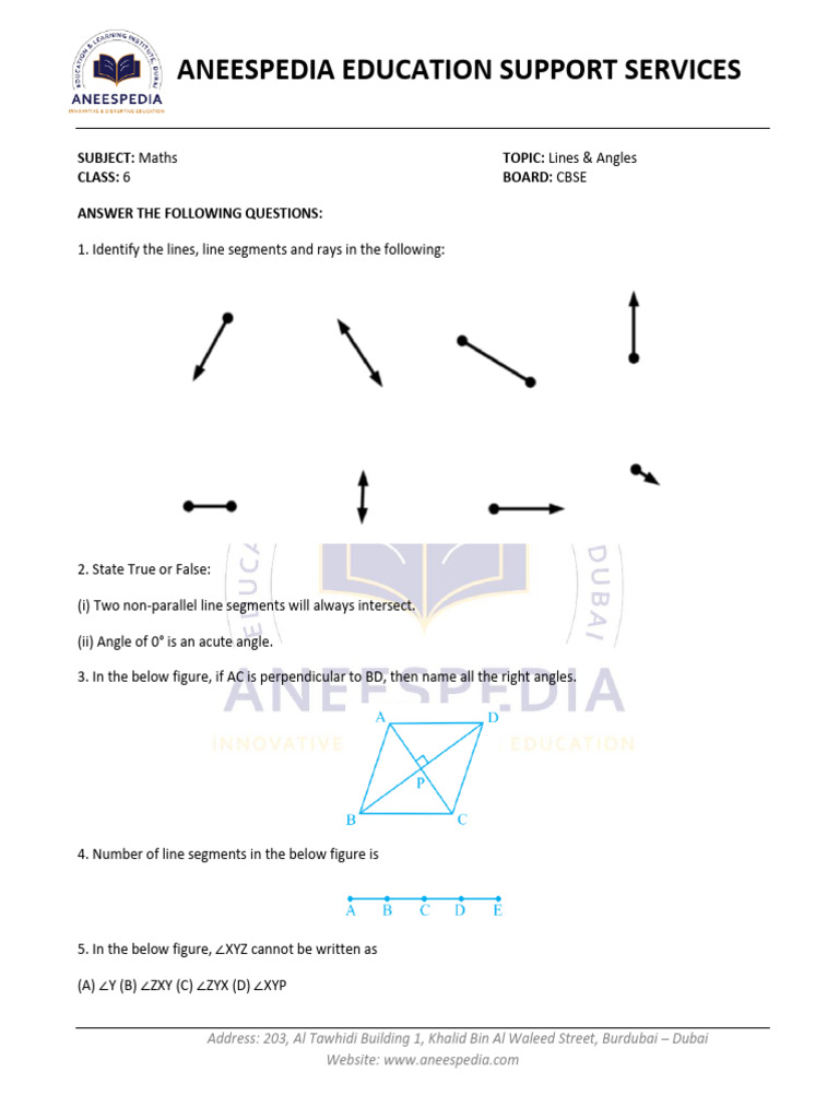Lines & Angles Worksheet | PDF