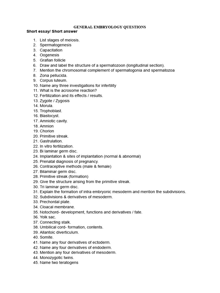 Key Questions in General Embryology | PDF