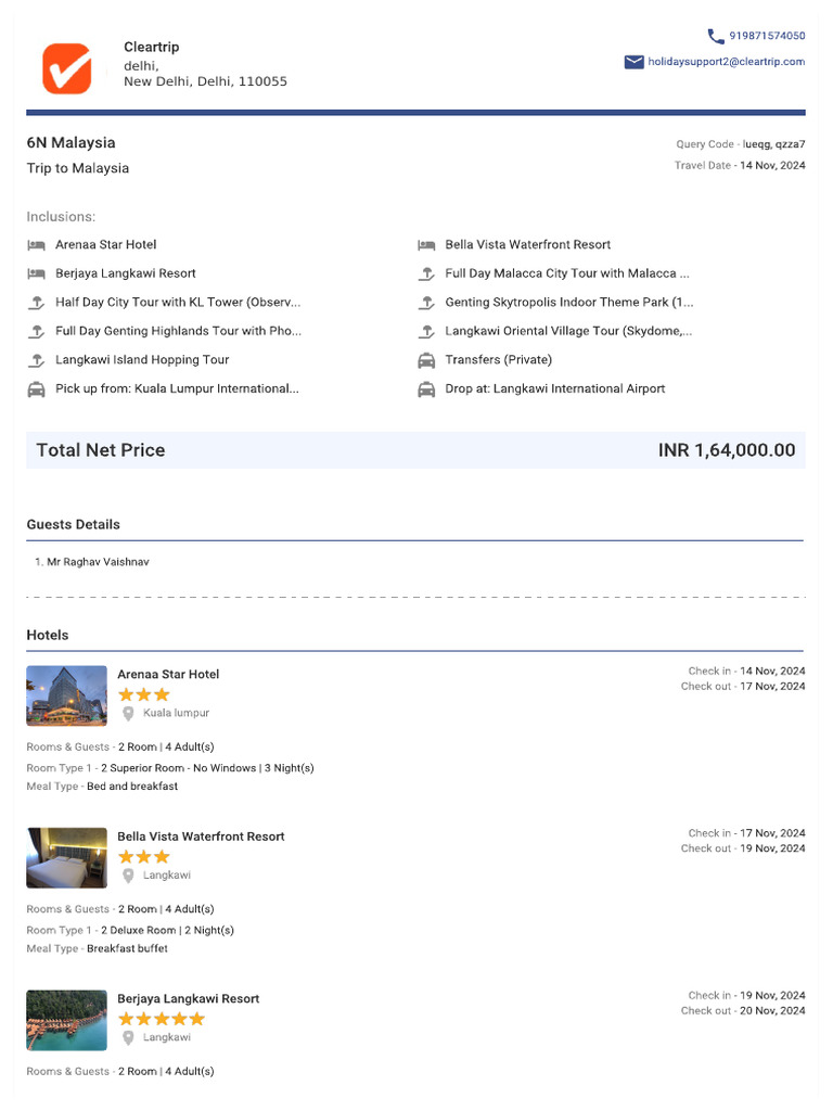 Malaysia Package- Mr.raghav Vaishnav X 2 | PDF