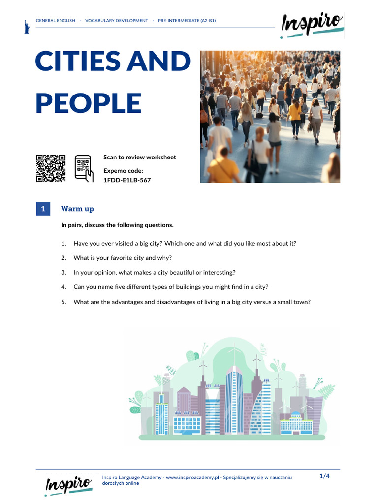 Cities and People American English Teacher A2 B1 | PDF