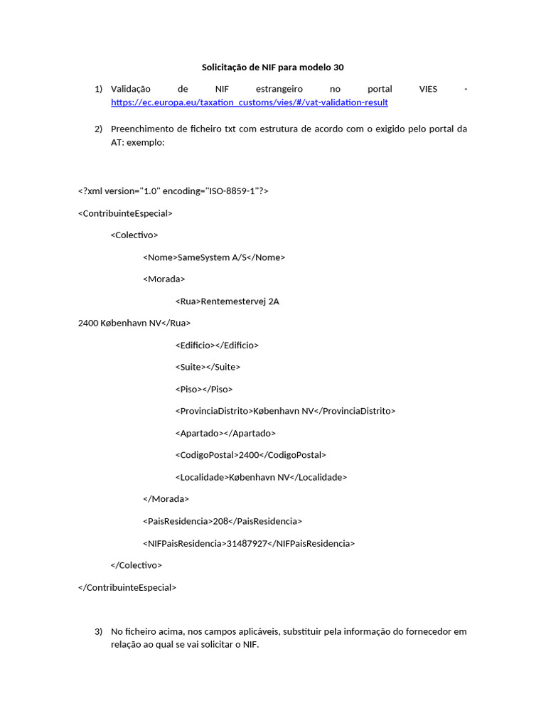 Solicitacao NIF para Modelo 30 Tutorial | PDF
