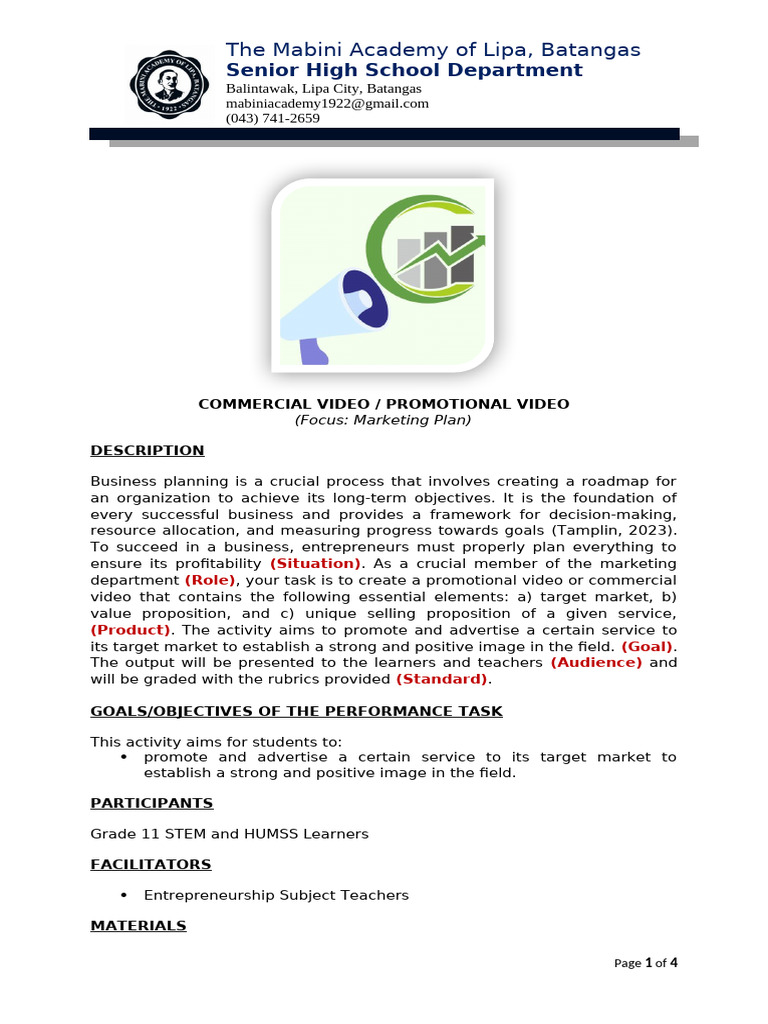 ENTREP Final Term PT Promotional Commercial Video | PDF