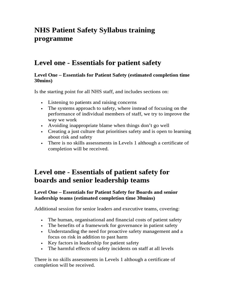 NHS Patient Safety Syllabus Training Programme | PDF | Patient Safety ...