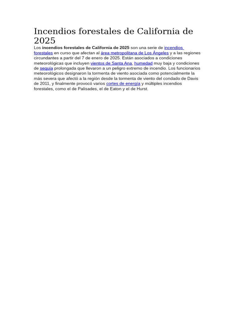 Incendios Forestales de California de 2025 | PDF