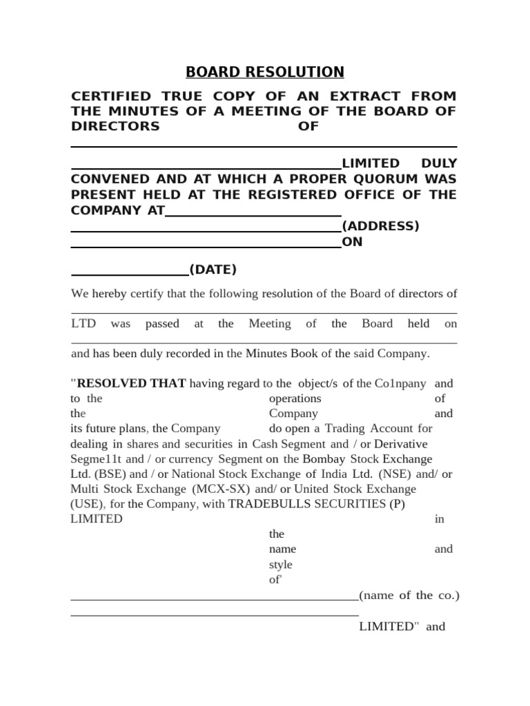 BOARD RESOLUTION | PDF | Stock Exchange | Securities (Finance)
