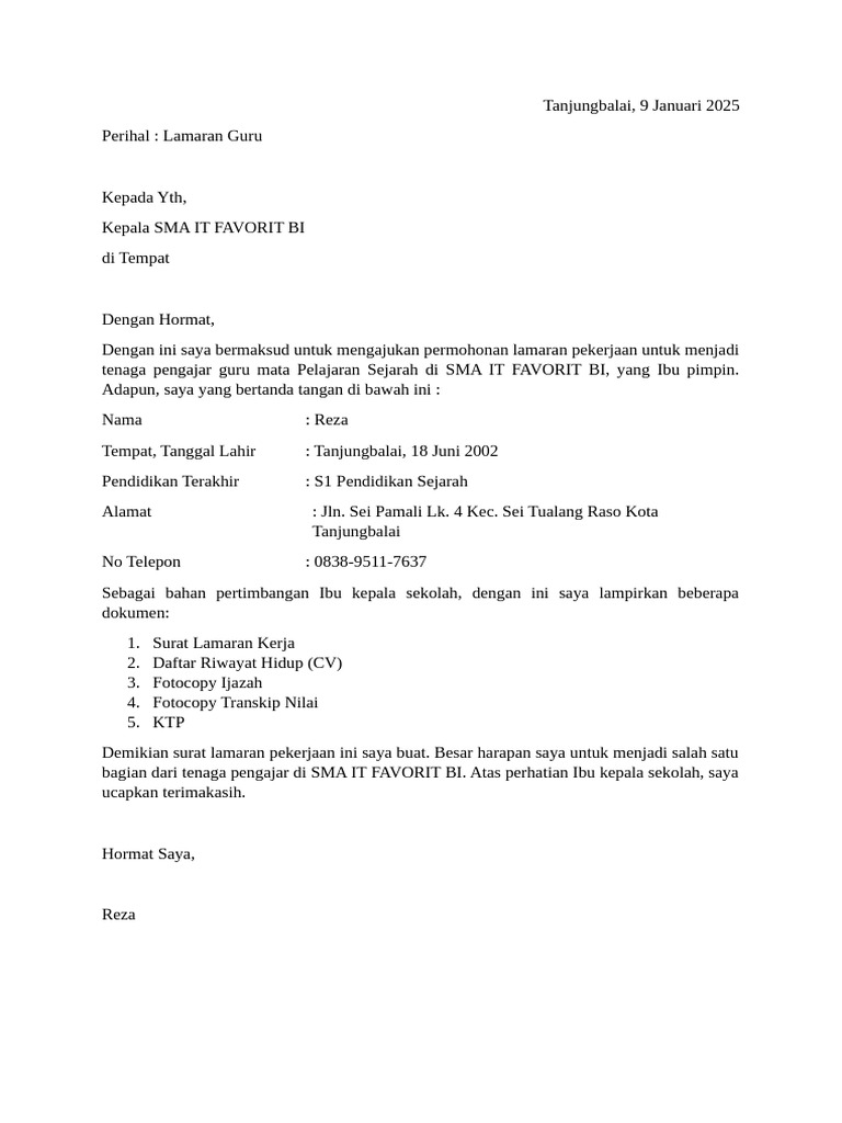 Format Lamaran Kerja-1 | PDF