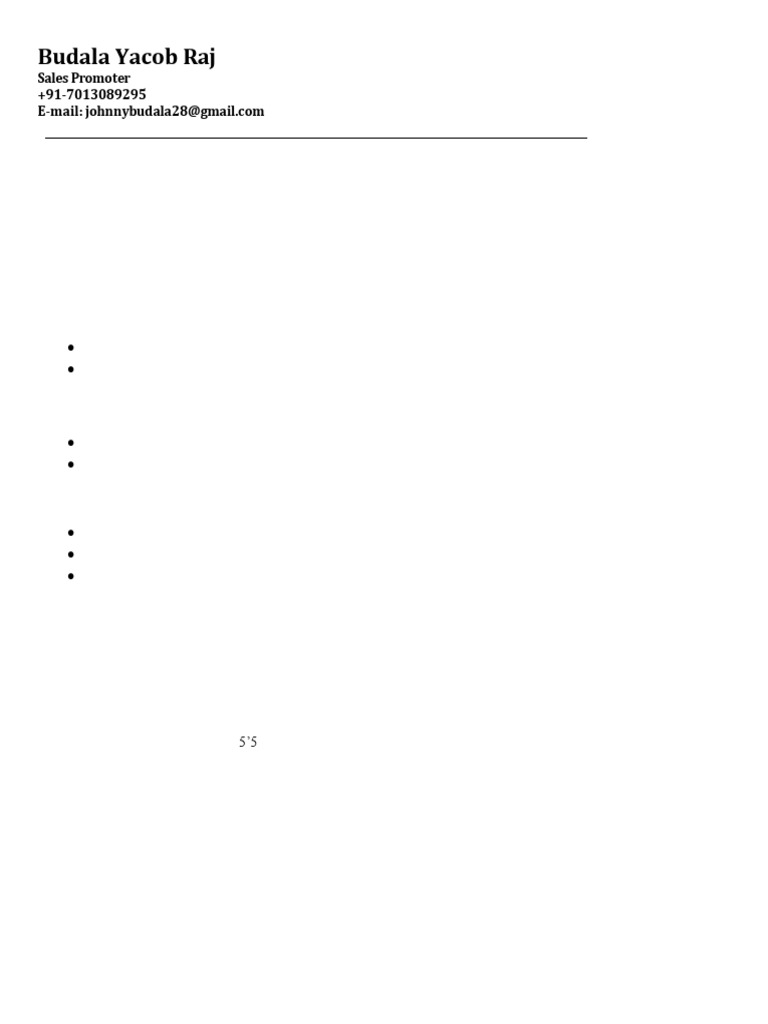 Sales Promoter Resume of Budala Yacob Raj | PDF