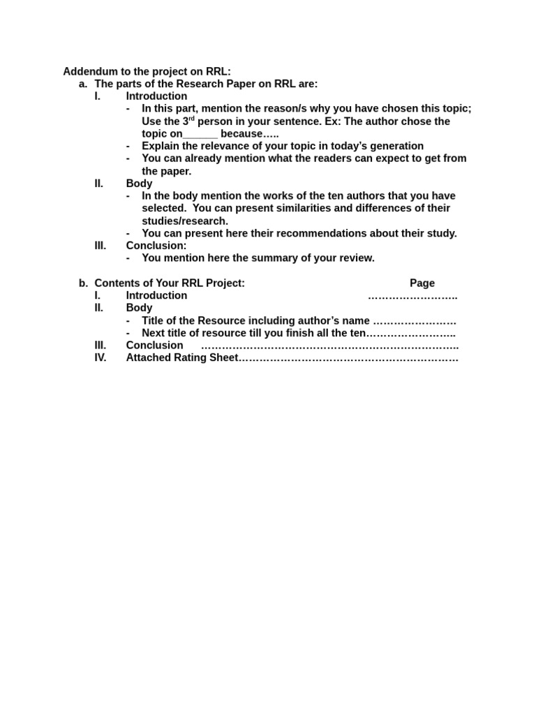 RRL Project Addendum Guide | PDF