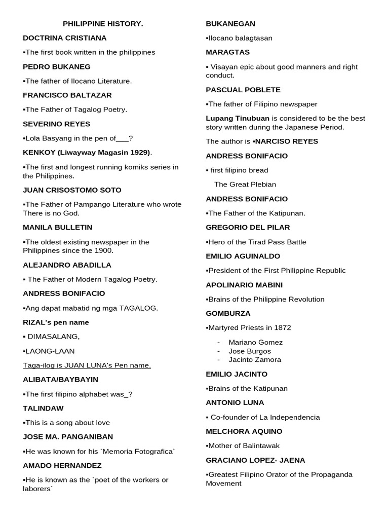 PHILIPPINE HISTORY (Reviewer) | PDF | Philippines | Spanish East Indies