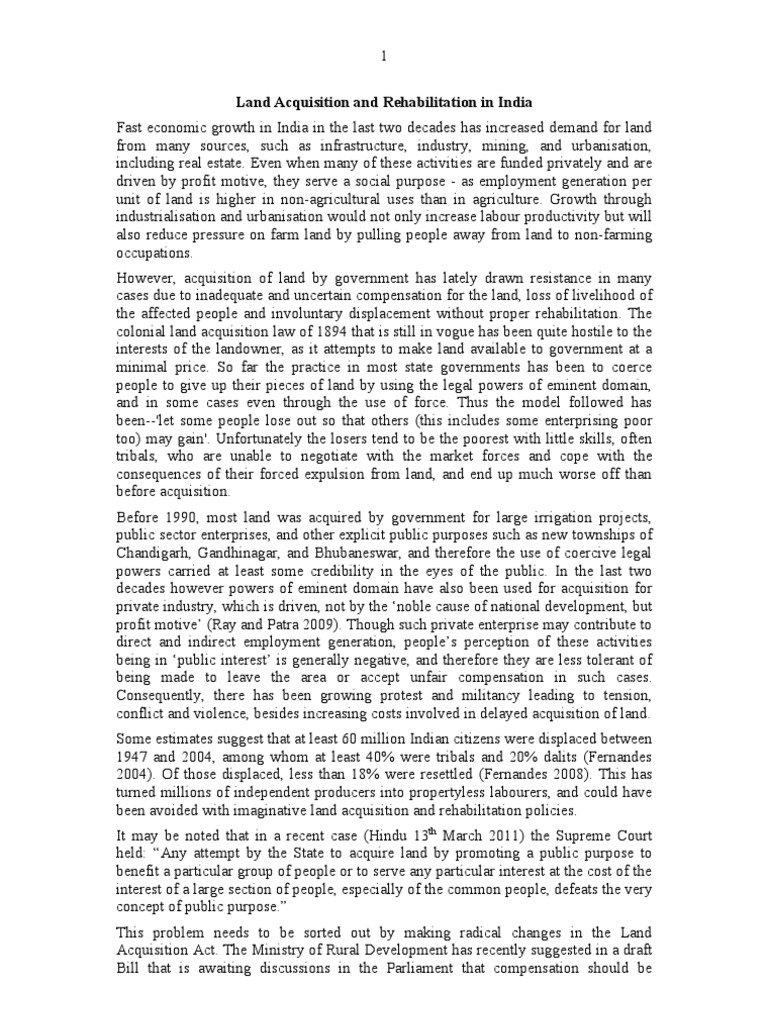 Land Acquisition & Rehabilitation in India | PDF | Mergers And Acquisitions | Eminent Domain