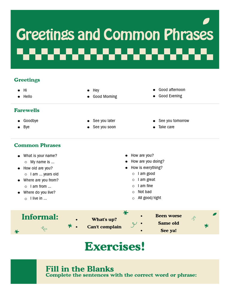 Greetings and Common Phrases | PDF