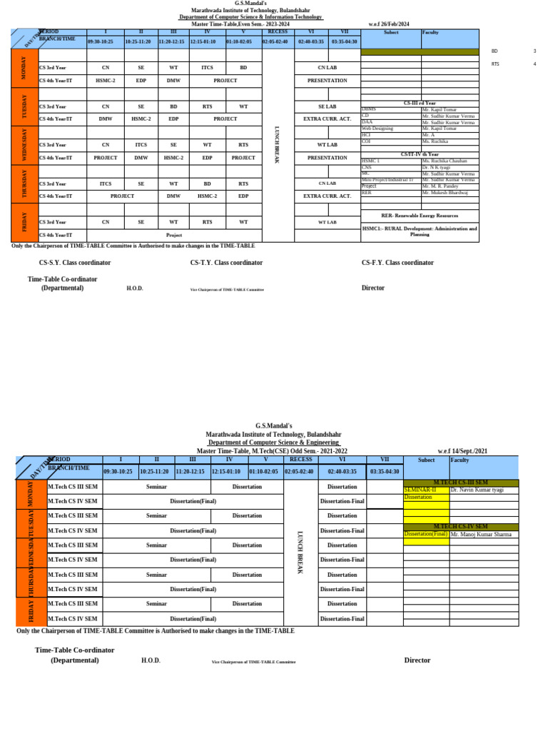 B.tech-M.tech Even Time Table 2023-24 | PDF