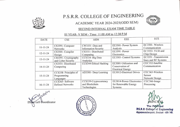 Ii Internal Timetable - Iii Year | PDF