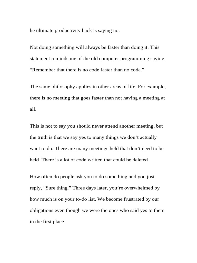He Ultimate Productivity Hack Is Saying No Pdf