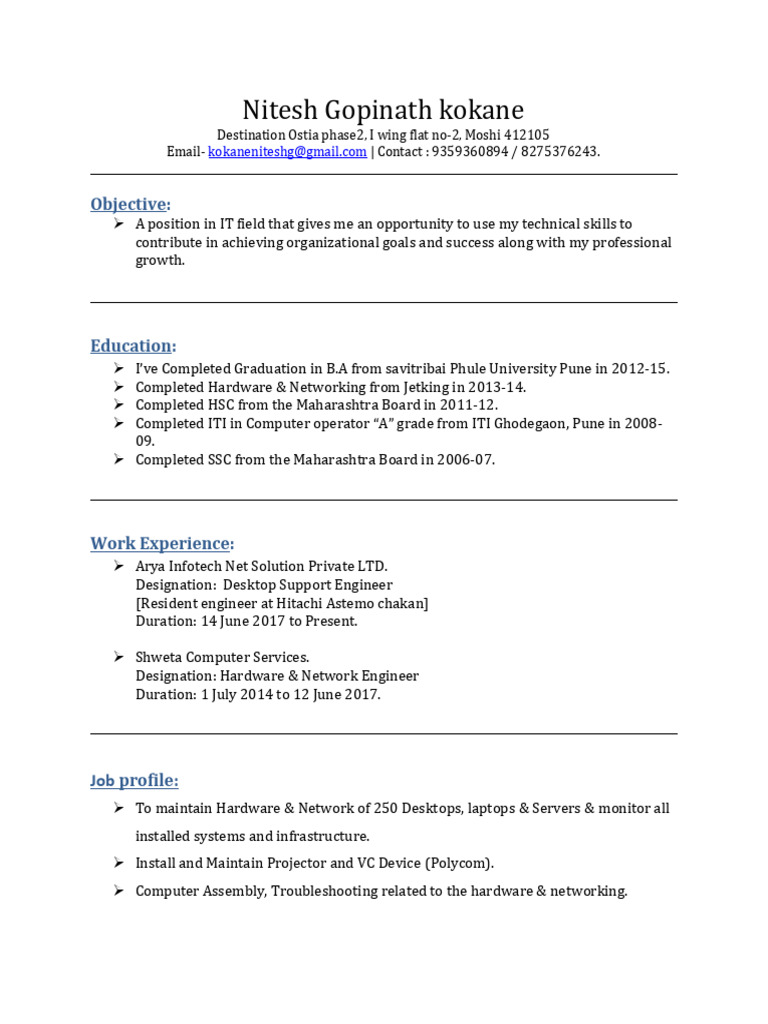 Nitesh Updated Resume - Nitesh Kokane | PDF | Computer Network | Server ...