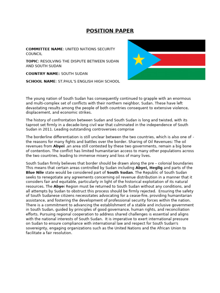 Tismun - Position - Paper - Unsc - South Sudan - 2024 | PDF | Sudan ...